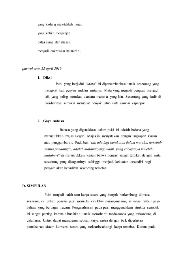 Analisis struktural semiotik pada makna tiga puisi | DOCX