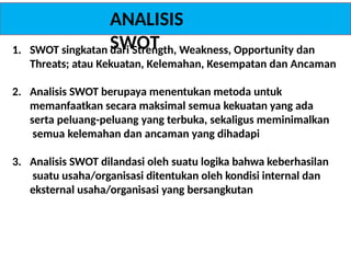 MATA KULIAH MANAJEMEN STRATEGIS ANALISIS SWOT | PPTX