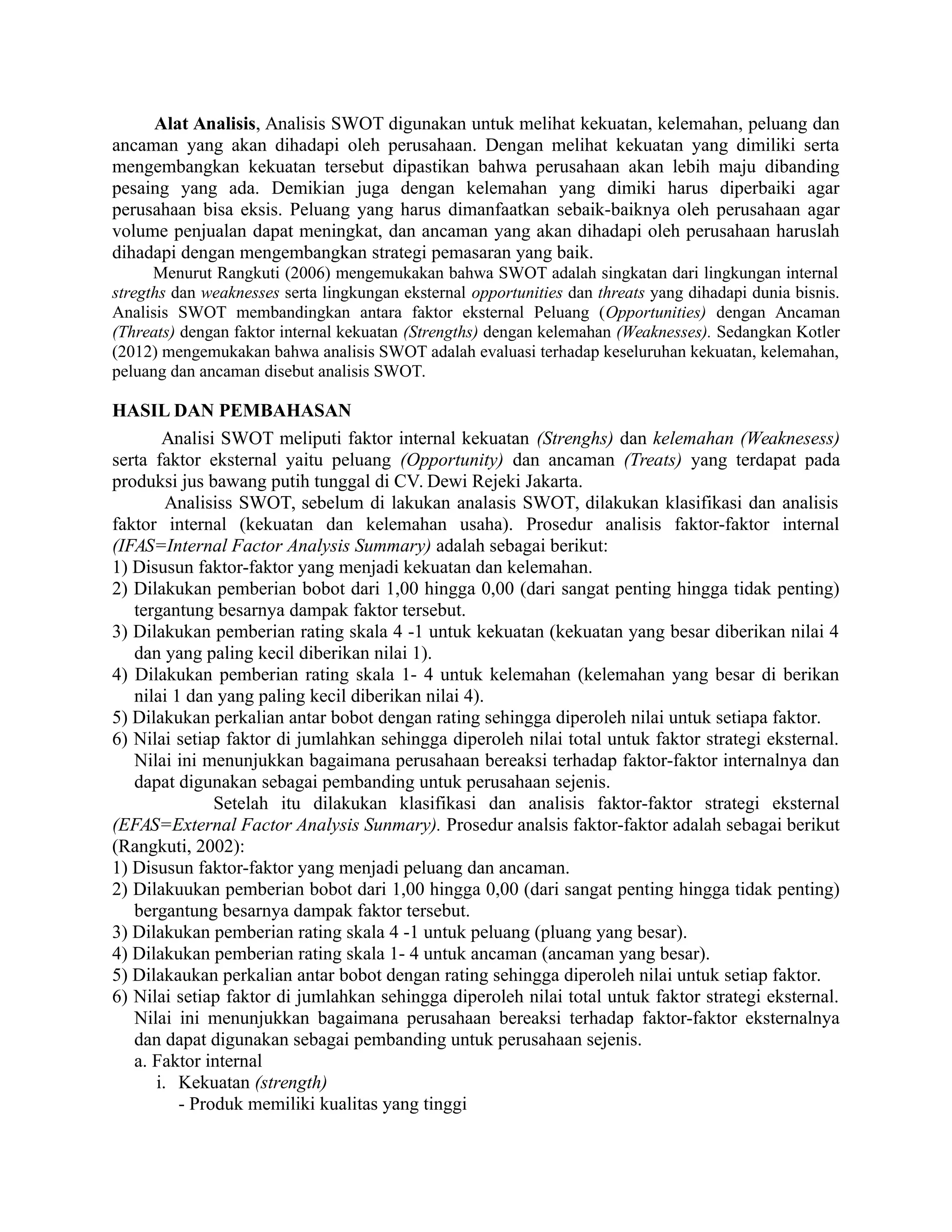 Analisis swot dalam menentukan strategi pemasaran | PDF