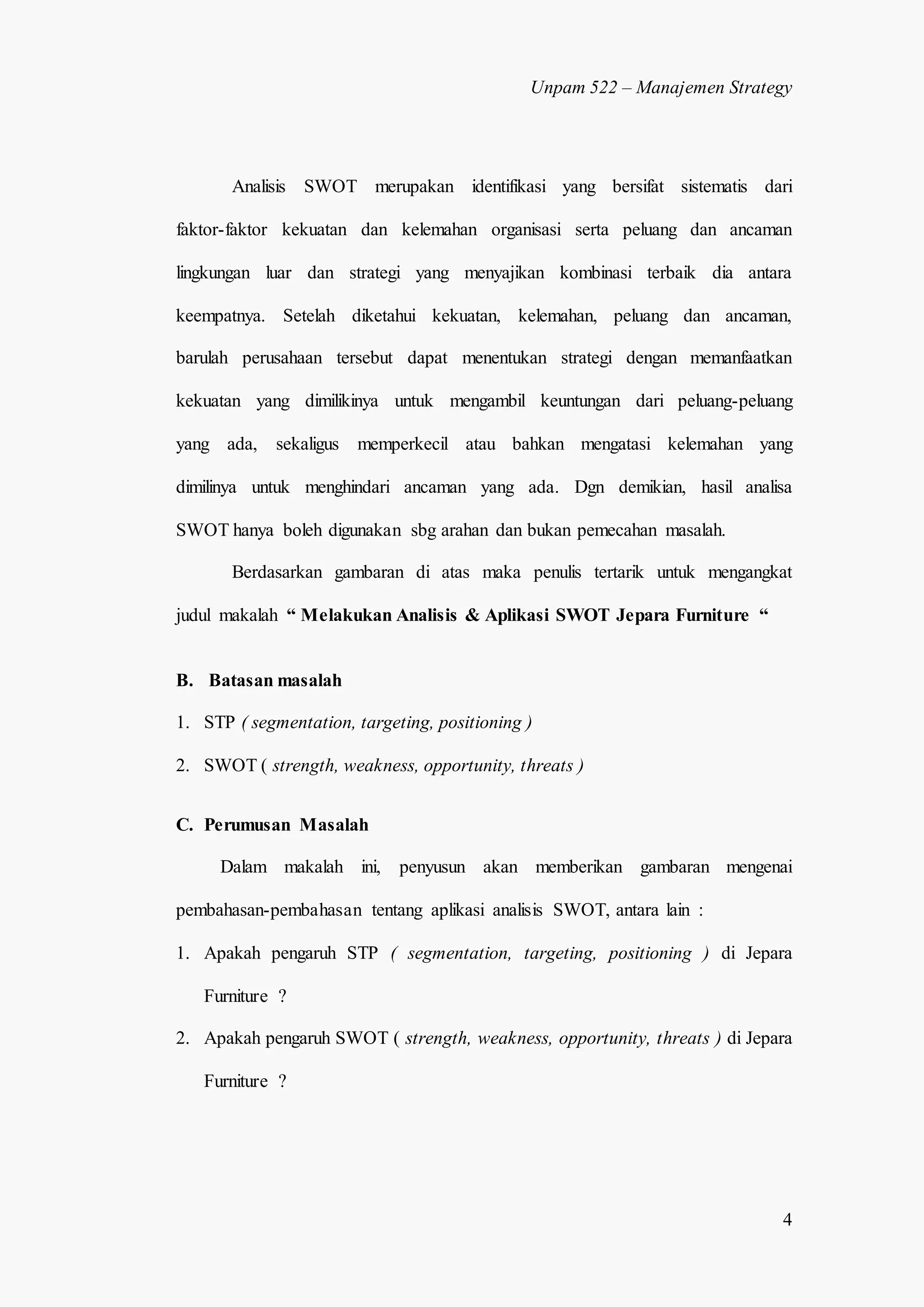 Analisis swot ( manajemen strategi ) | DOCX