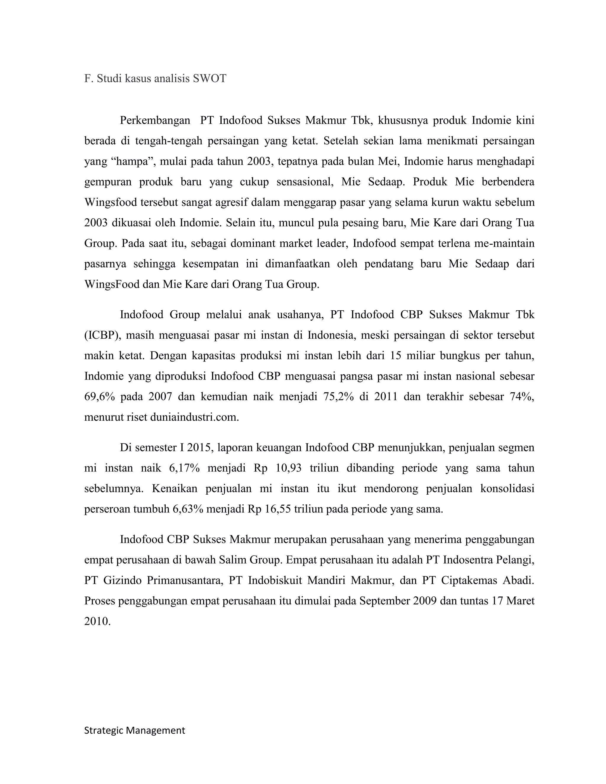 Analisis swot pt. indofood sukses makmur | PDF