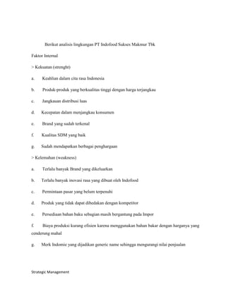 Analisis swot pt. indofood sukses makmur | PDF