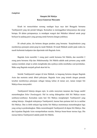 Analisis tematik cerpen siti mahiya karya Gunawan Maryanto | DOCX