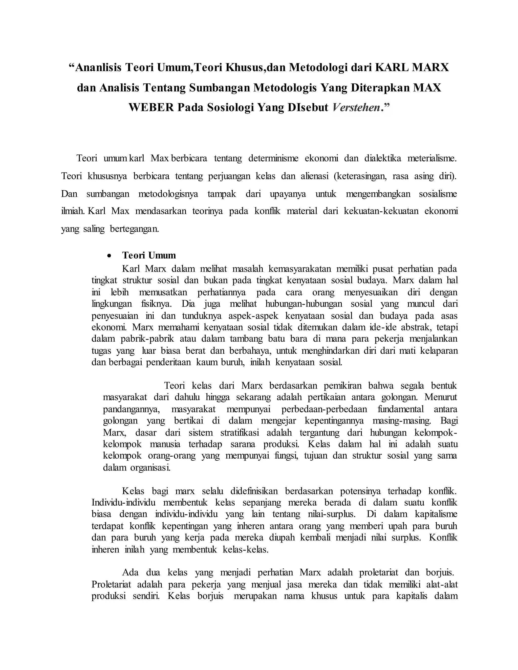 Analisis teori karl max dan max weber(2) | DOCX