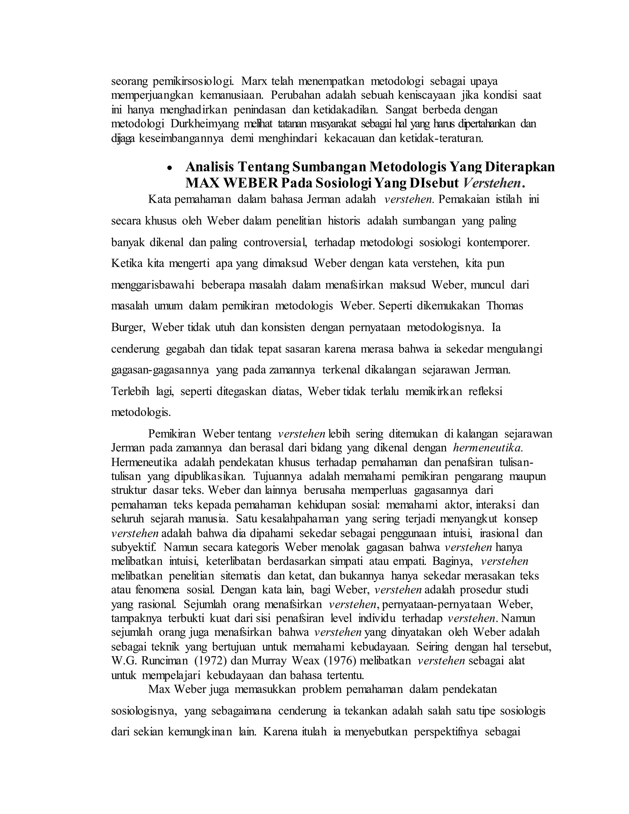 Analisis teori karl max dan max weber(2) | DOCX