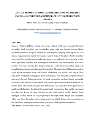 ANALISIS TERJADINYA KONFLIK MISSKOMUNIKASI DALAM KASUS PASANGAN SUAMI ...