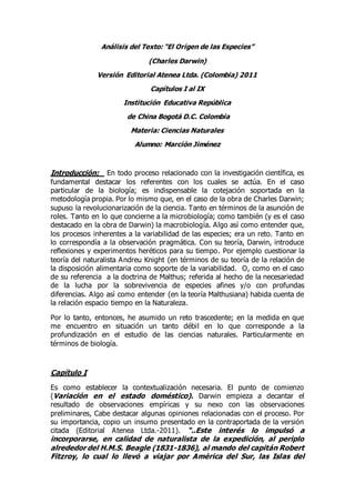 Analisis texto el origen de las especies | DOCX