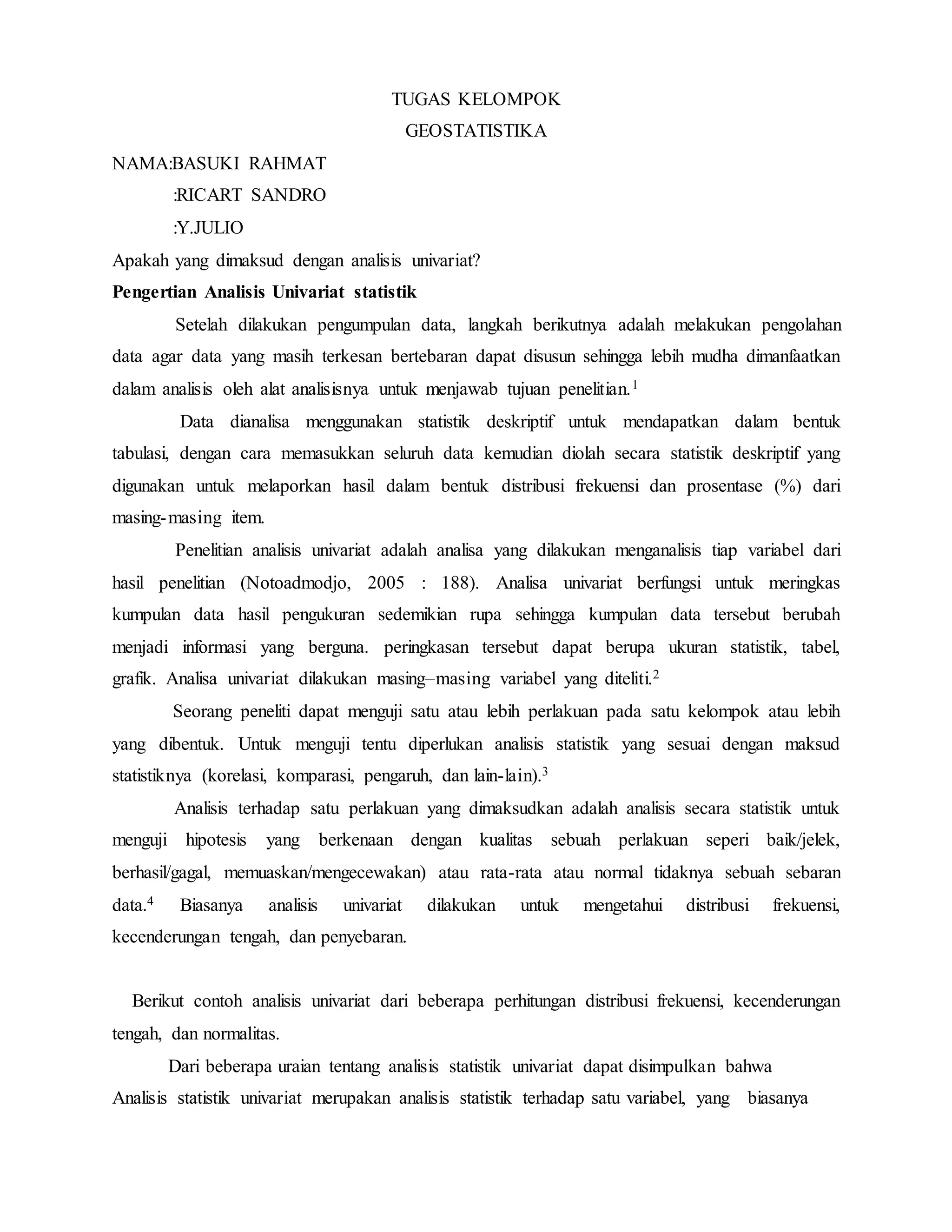 Analisis univariat statistik basuki | DOCX