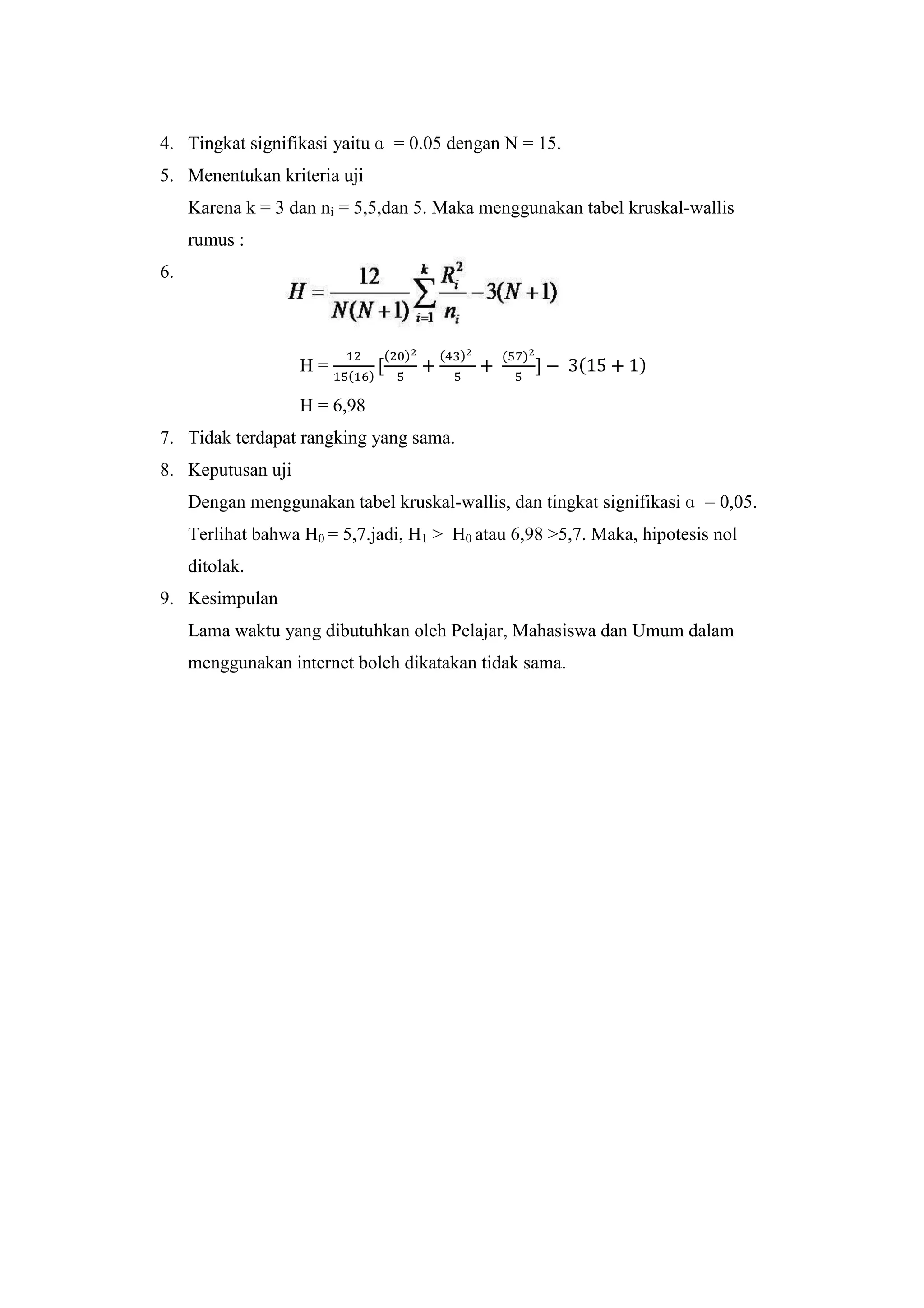 Analisis varian satu jalan krukal wallis | DOCX