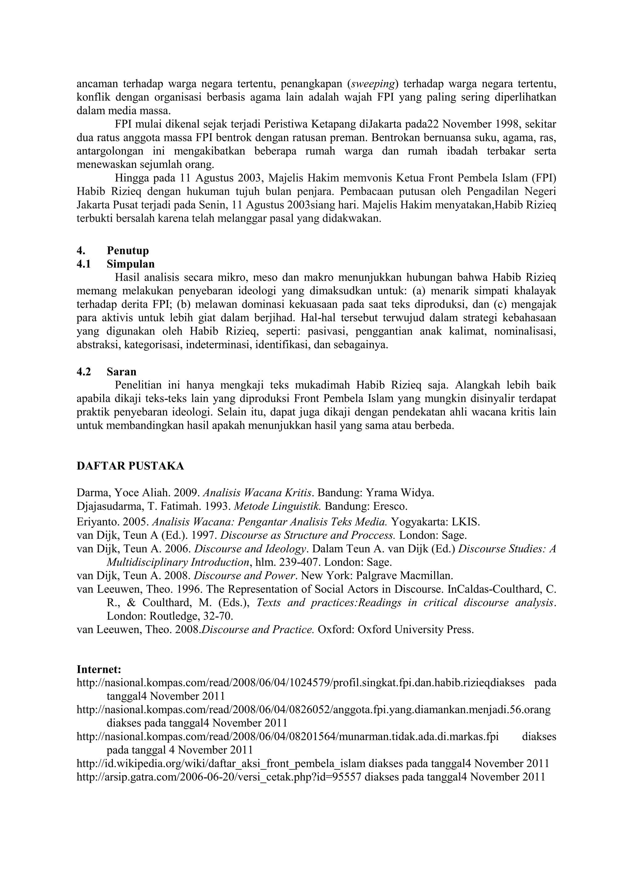 Analisis wacana, mukadimah habib rizieq shihab (full) | DOCX