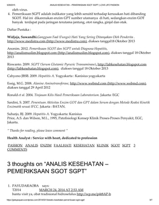 Analis kesehatan – pemeriksaan sgot sgpt love life passion | PDF