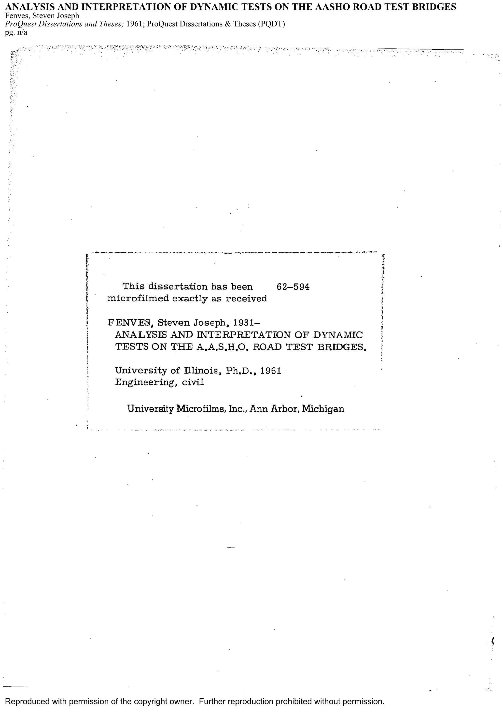 Analisys and interpretation of dinamic tests on the aasho road test ...
