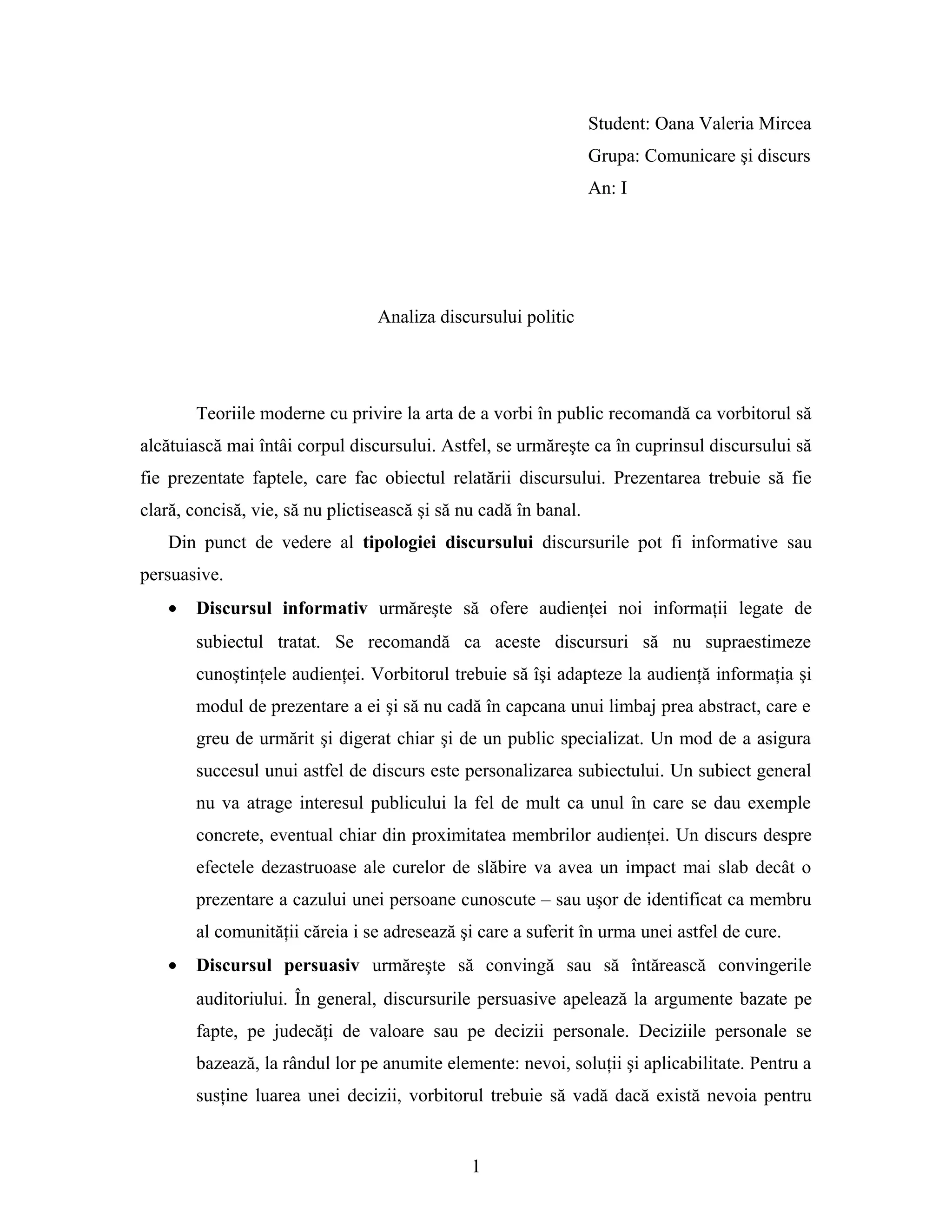 Analiza discursului politic | DOC