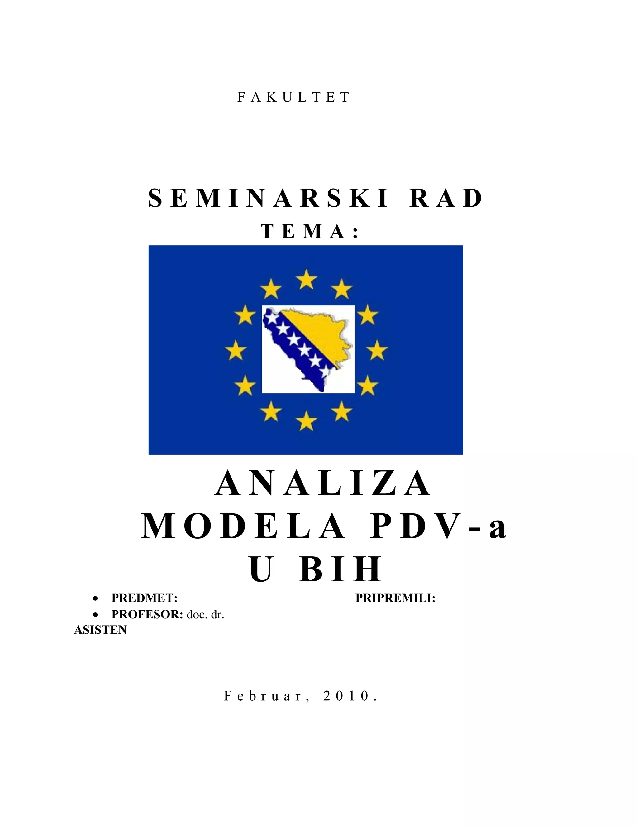 Analiza modela pdv a u bih | PDF