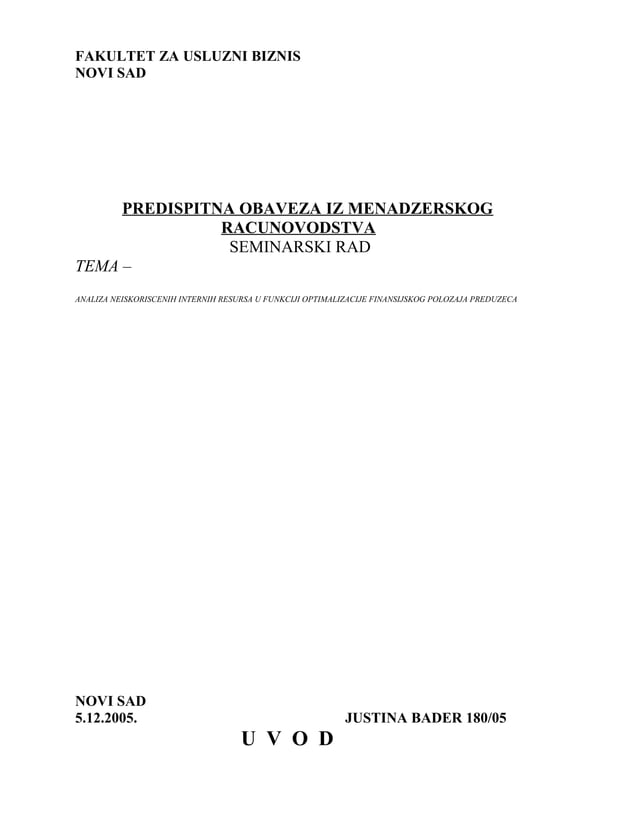 Analiza neiskoriscenih internih resursa u funkciji optimalizacije ...