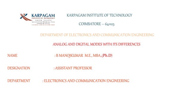 Analog Vs Digital Communication Concept Of Analog And Digitalpptx Free Download