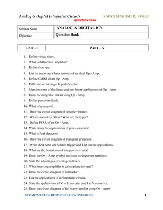 Analog & Digital Integrated Circuits (Question Bank) | PDF