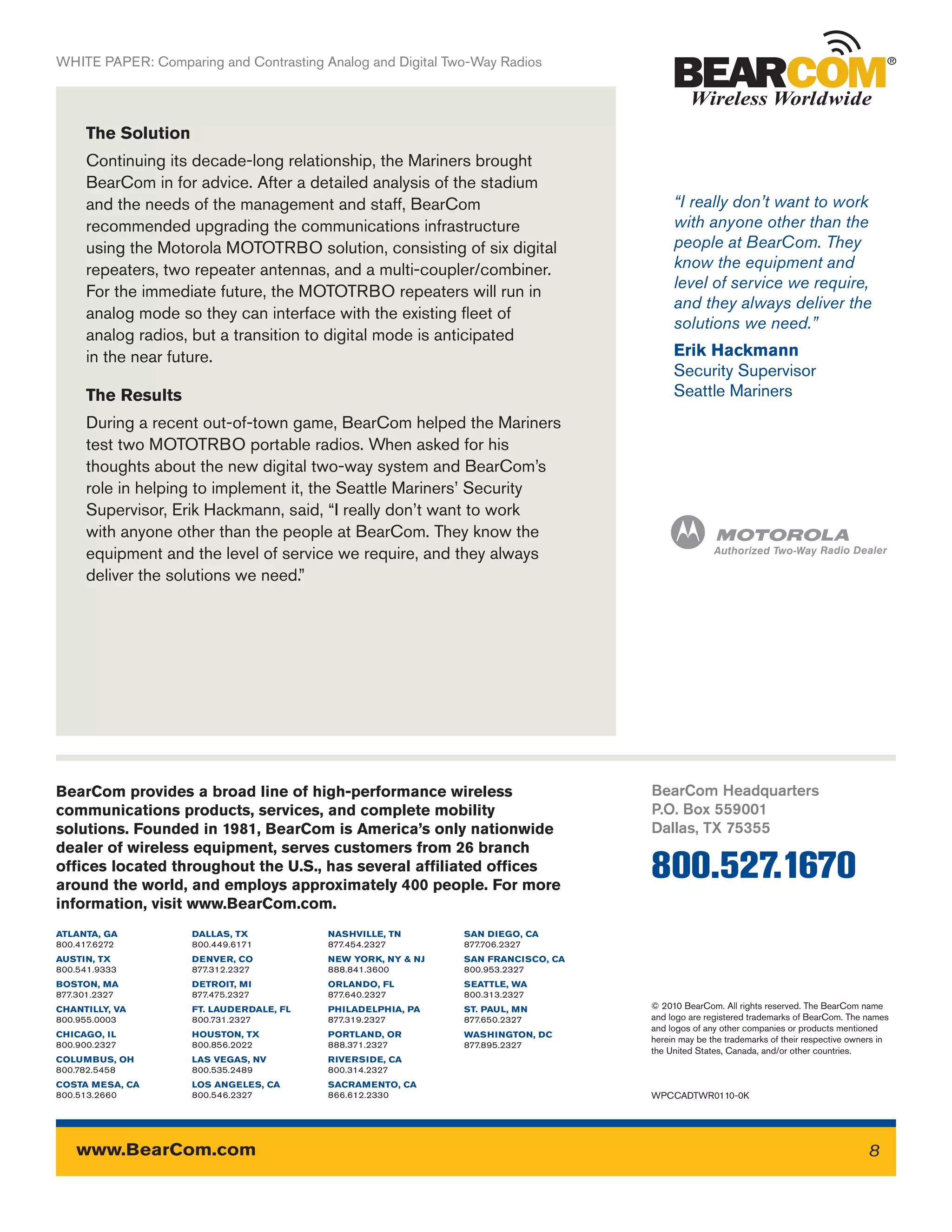 Analog and digital two way radios comparison whitepaper by bearcom | PDF