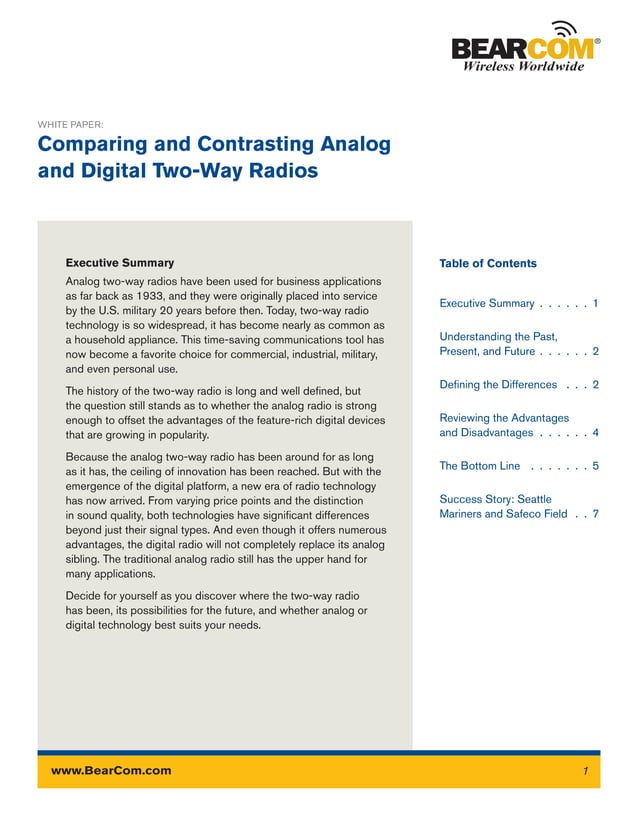 Analog and digital two way radios comparison whitepaper by bearcom | PDF