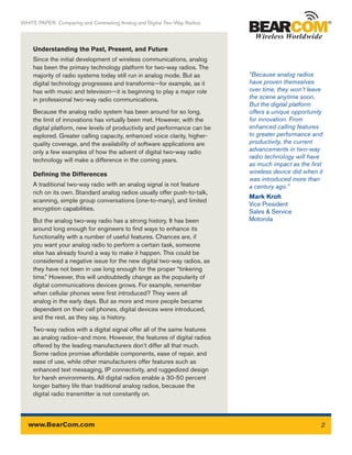 Analog and digital two way radios comparison whitepaper by bearcom | PDF