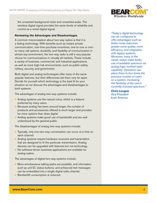 Analog and digital two way radios comparison whitepaper by bearcom | PDF