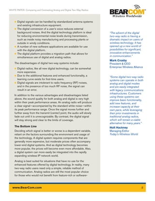 Analog and digital two way radios comparison whitepaper by bearcom | PDF