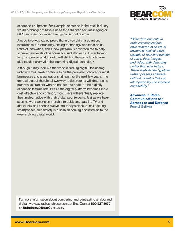 Analog and digital two way radios comparison whitepaper by bearcom | PDF