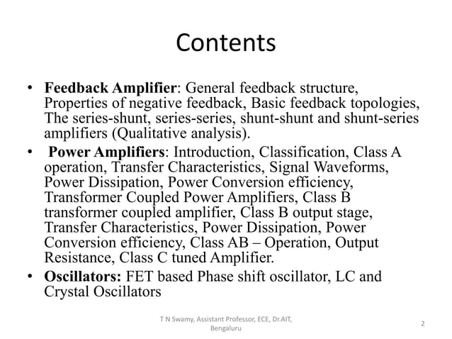 Feedback amplifiers, Power Amplifiers, Oscillators | PPTX