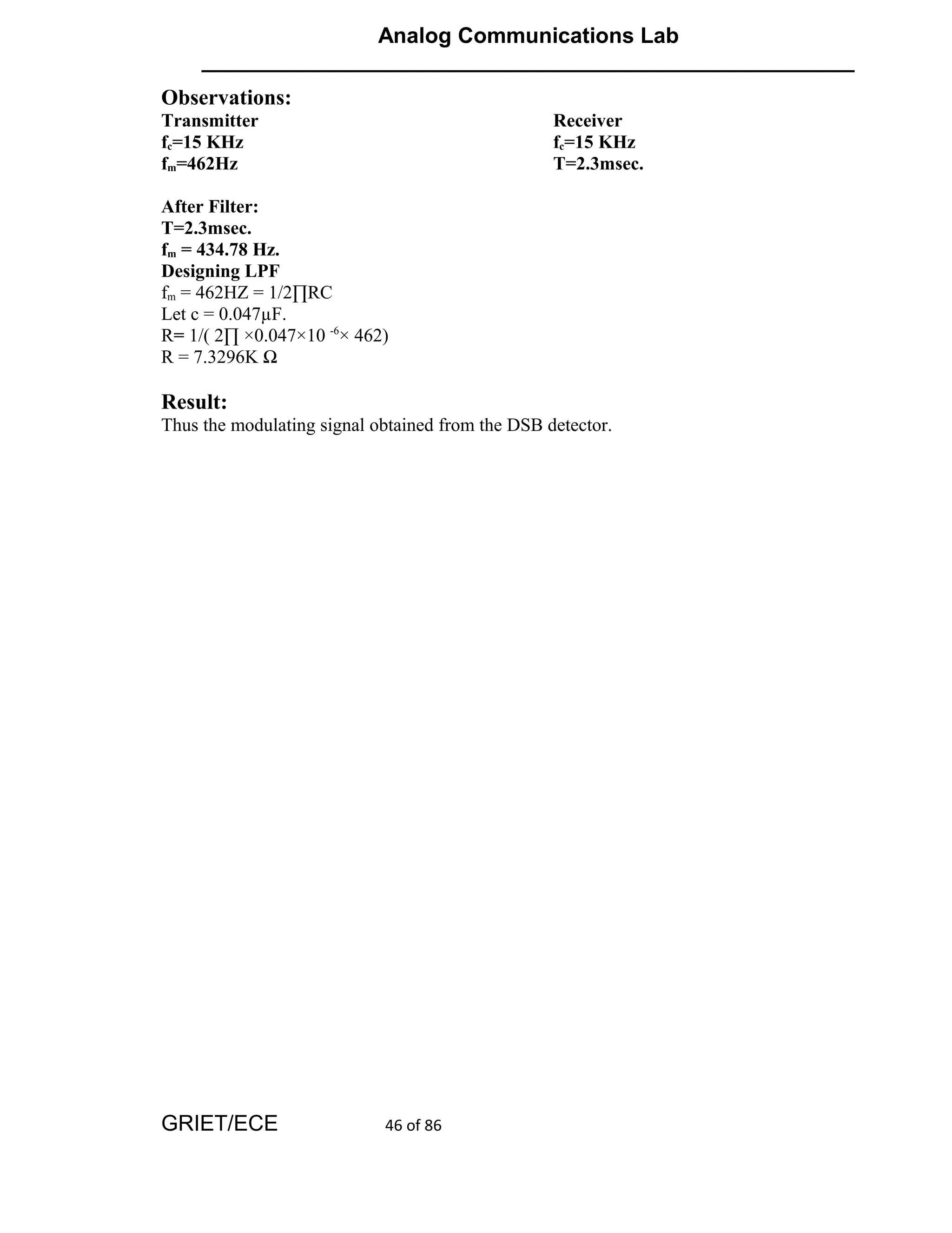 Analog comm lab manual | DOC