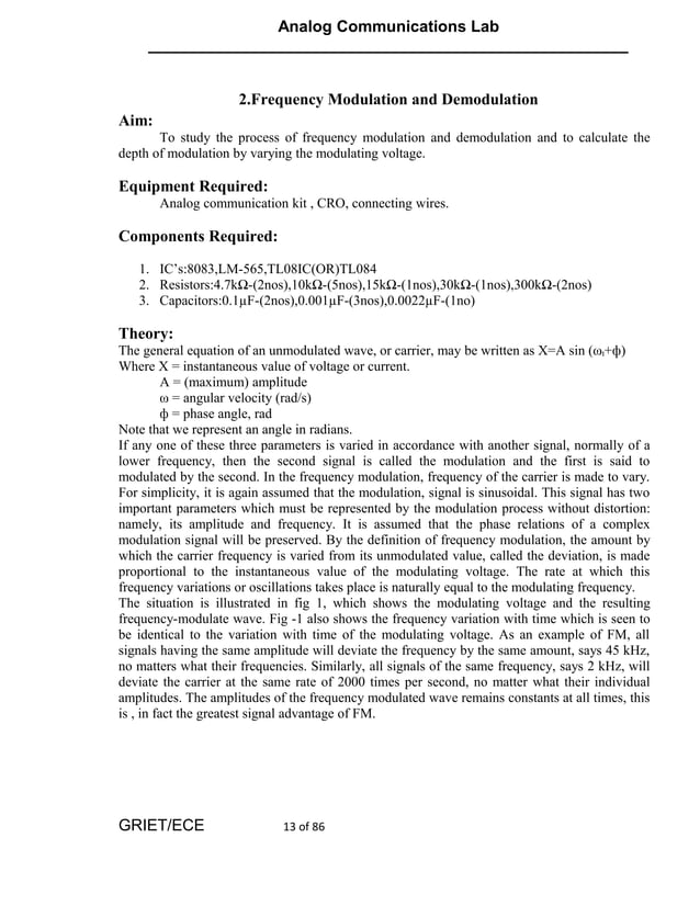 Analog comm lab manual | DOC