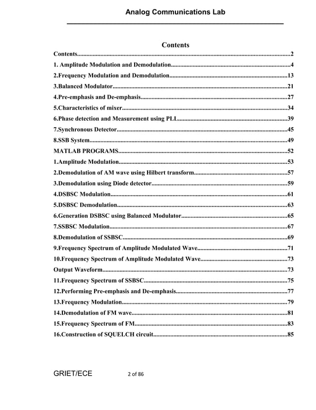 Analog comm lab manual | DOC