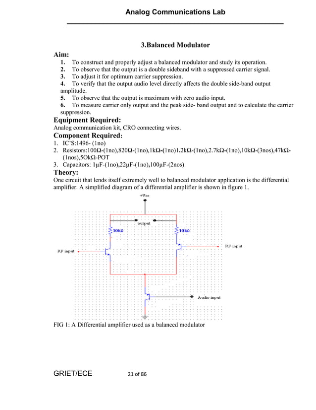 Analog comm lab manual | DOC