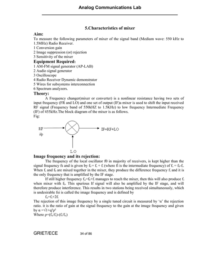 Analog comm lab manual | DOC