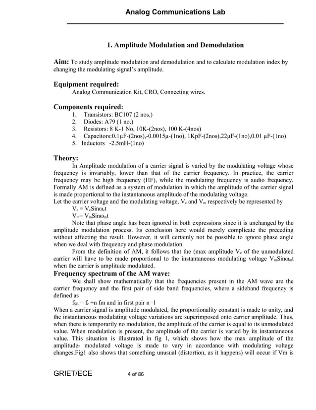Analog comm lab manual | DOC