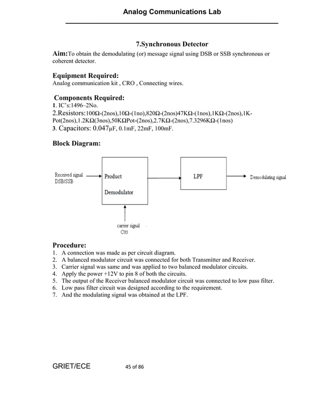 Analog comm lab manual | DOC