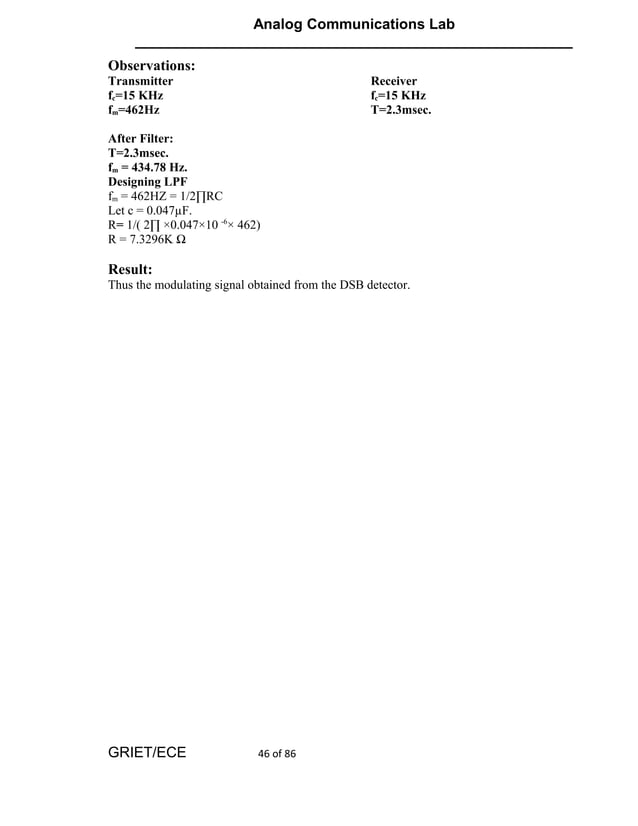 Analog comm lab manual | DOC