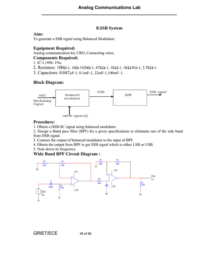 Analog comm lab manual | DOC