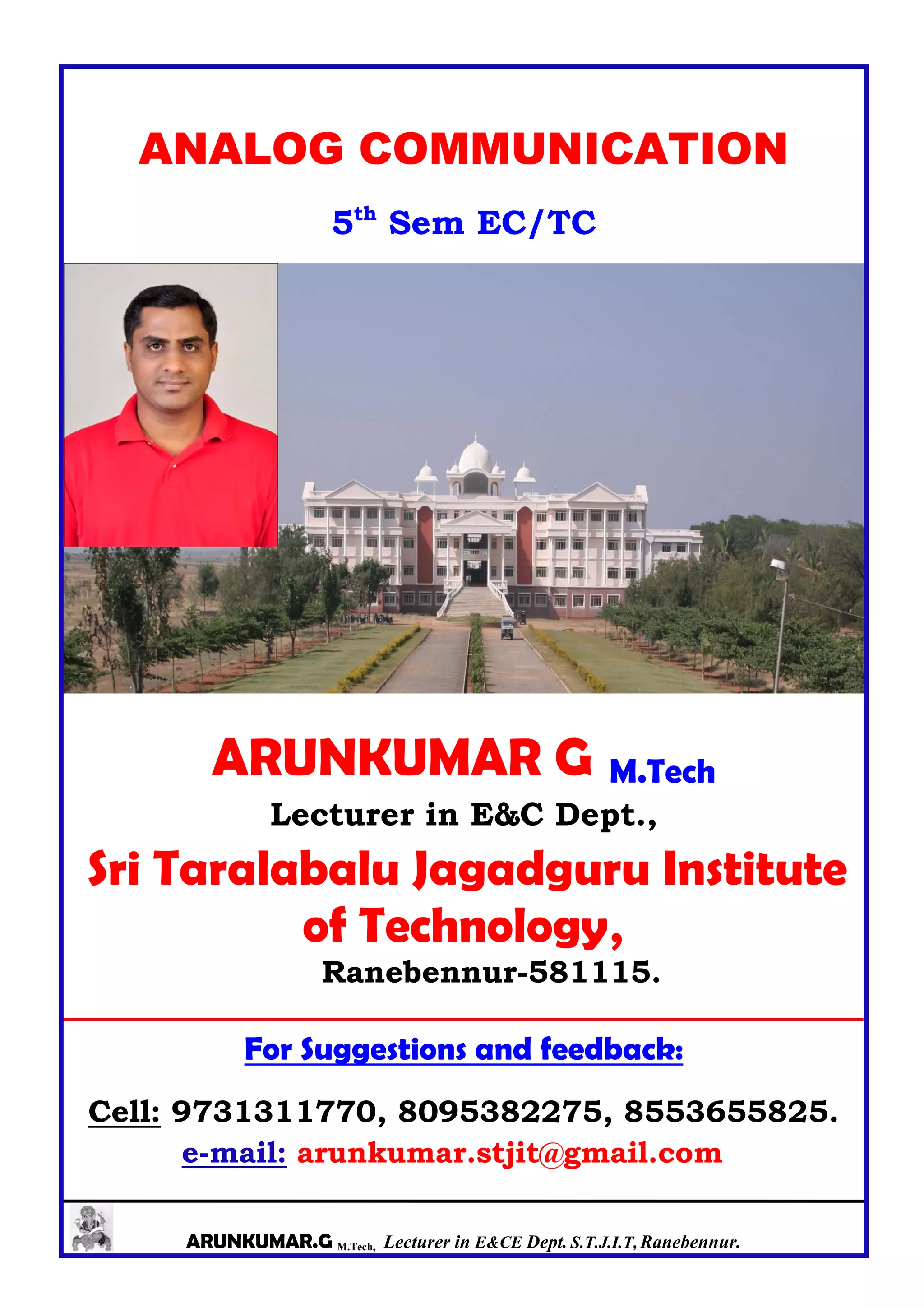 Analog Communication Notes written by Arun Kumar G, Associate Professor ...