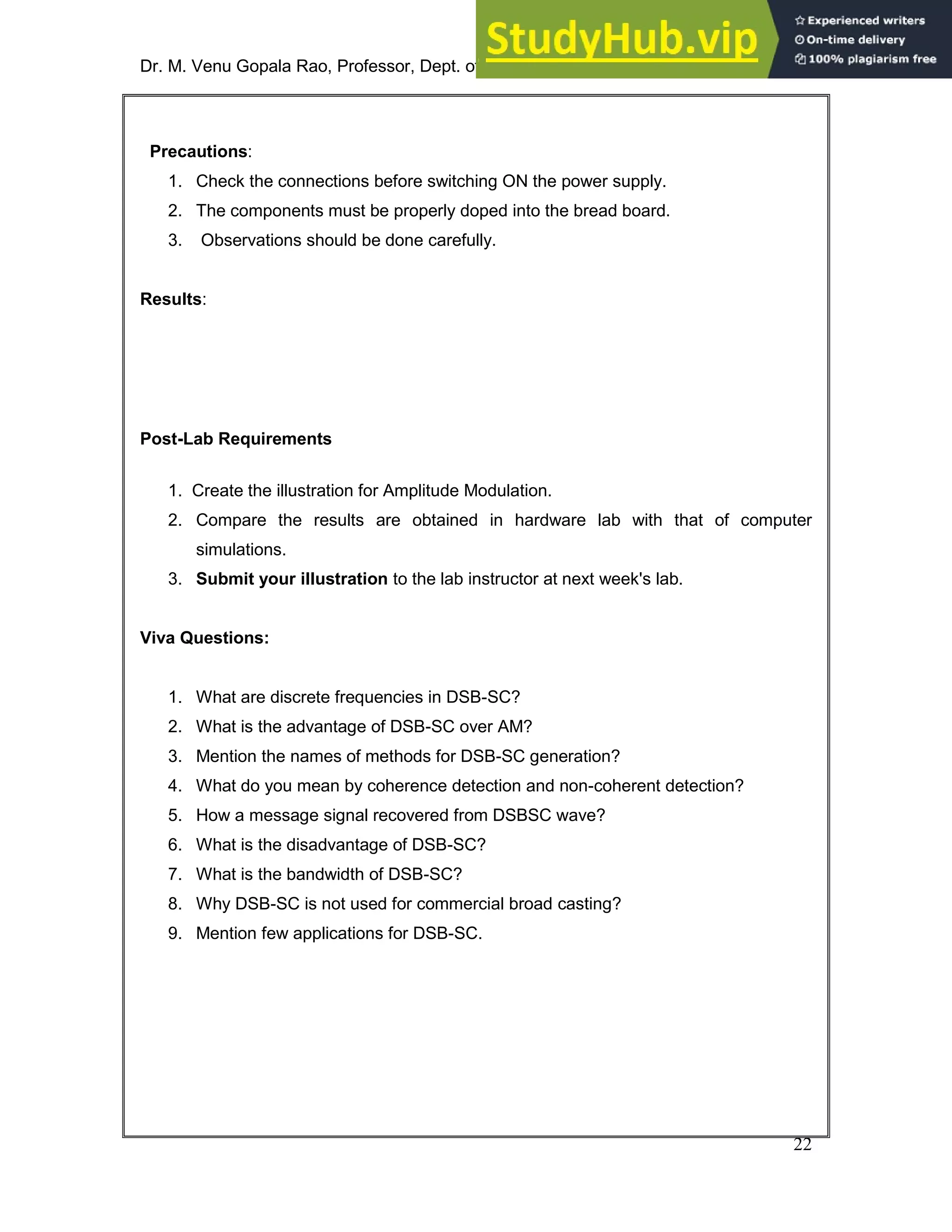 Analog Communications Lab Laboratory Manual | PDF