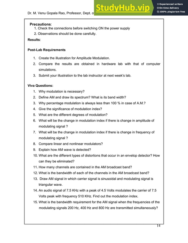 Analog Communications Lab Laboratory Manual | PDF