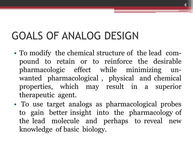 Analog design medicinal chemistry | PPTX | Chemistry | Science