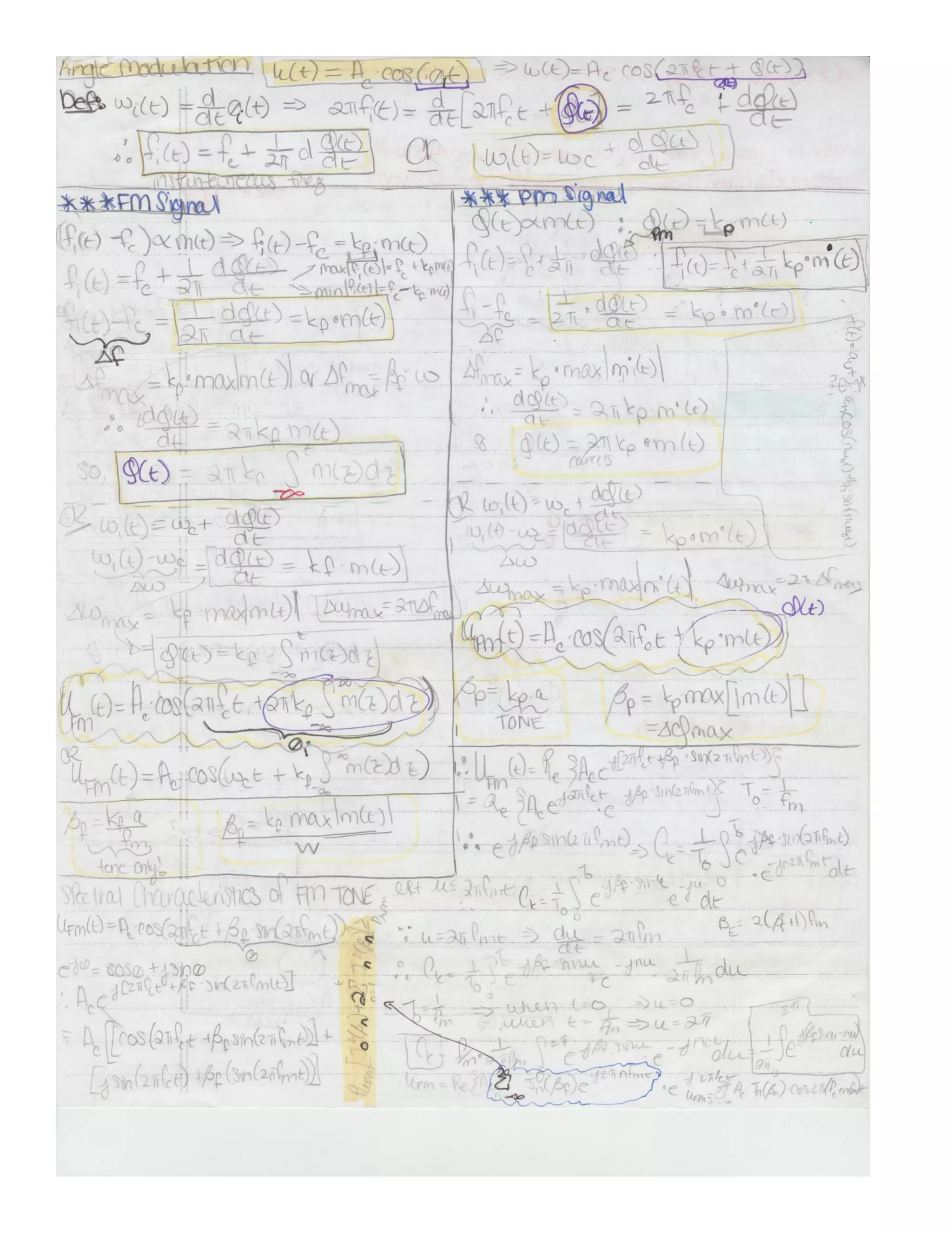 Analog & digital comm exam(s) hand written formula sheets | PDF