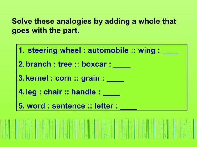 Analogies 1-six-types-of-analogies | PPT | Birdwatching | Hobbies & Interests