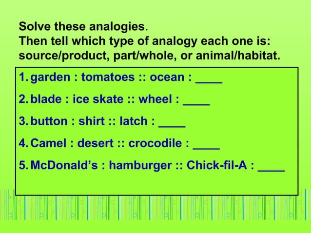 Analogies 1-six-types-of-analogies | PPT | Birdwatching | Hobbies & Interests