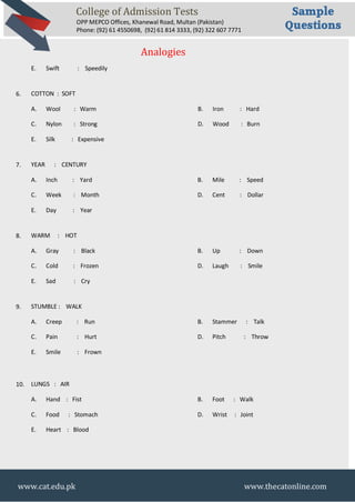 Analogies Test for FMDC | PDF