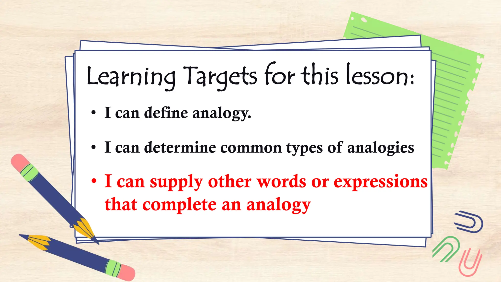 Analogies Lesson for Grade 7 students 2023 | PPTX