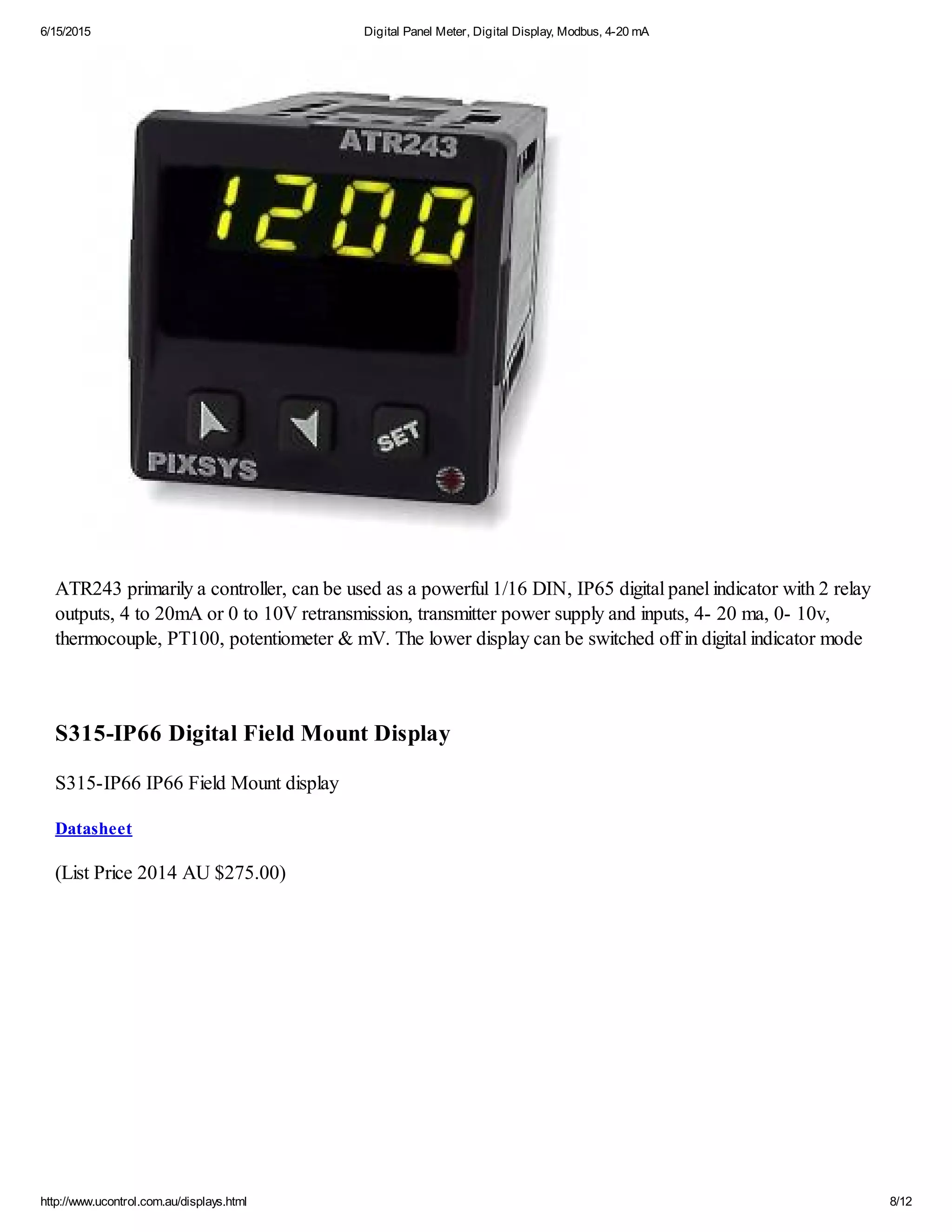 Analog Input Digital Panel Meters | PDF