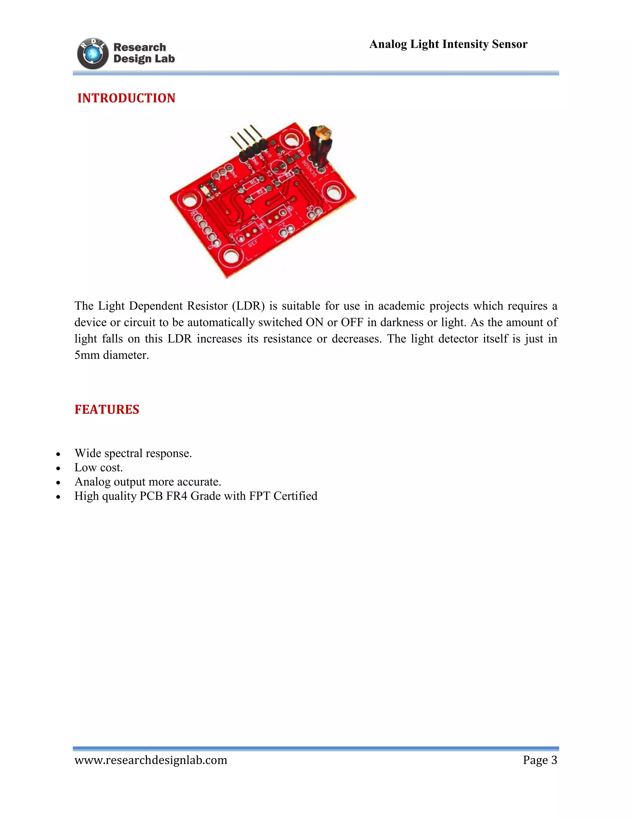 Analog Light Intensity Sensor | PDF