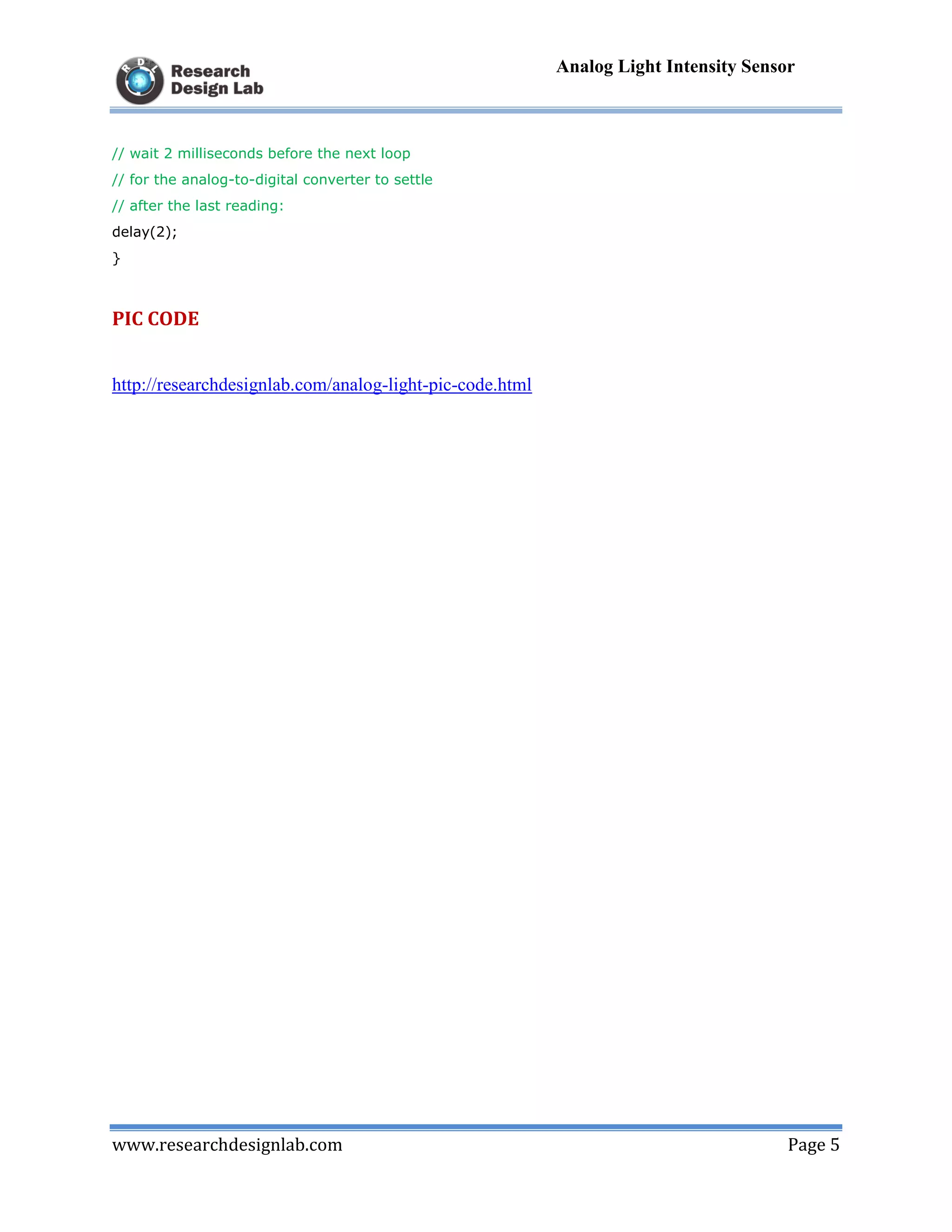 Analog Light Intensity Sensor | PDF