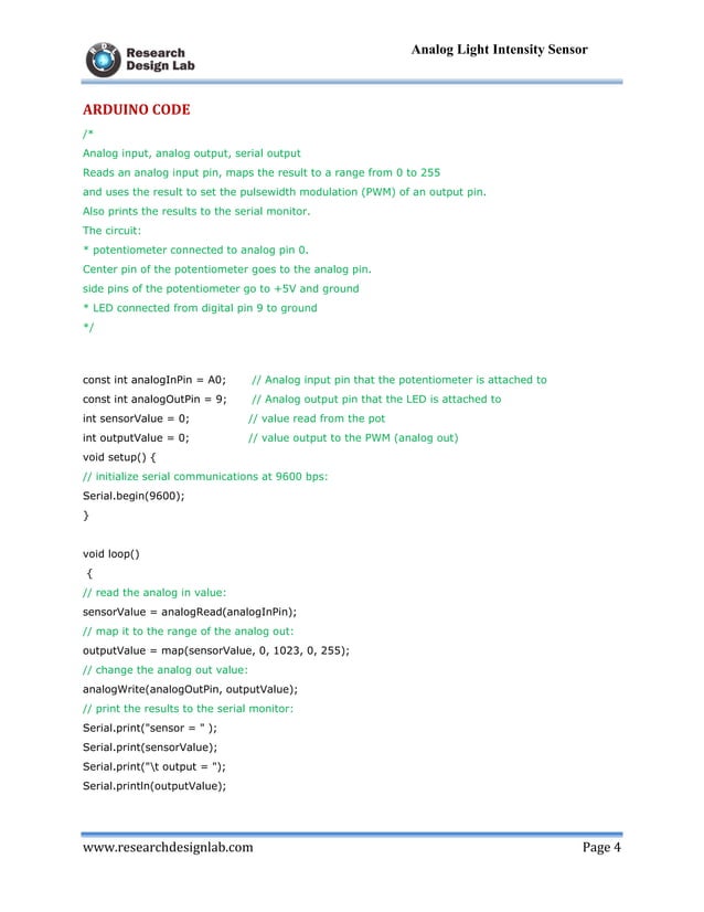 Analog Light Intensity Sensor | PDF